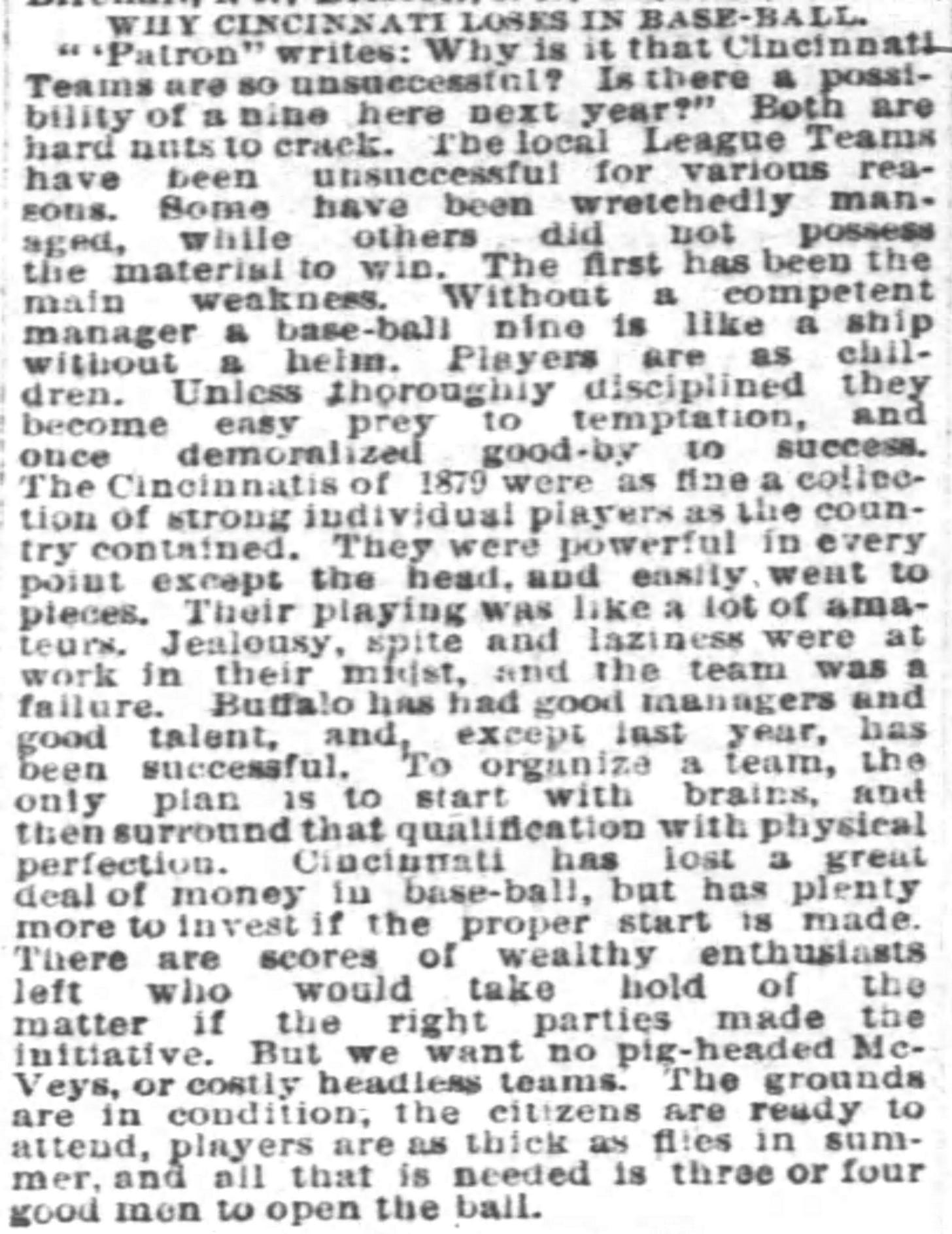 The Cincinnati Baseball Historical Review No. 6: The 1882 Champion ...