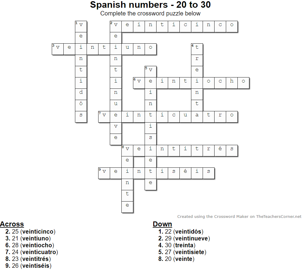 Issue #036 Numbers in Spanish (21 - 30)