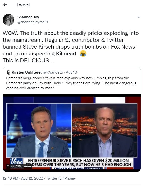 Kirsch drops truth bombs on Fox about the vaccines being deadly; Fox ...