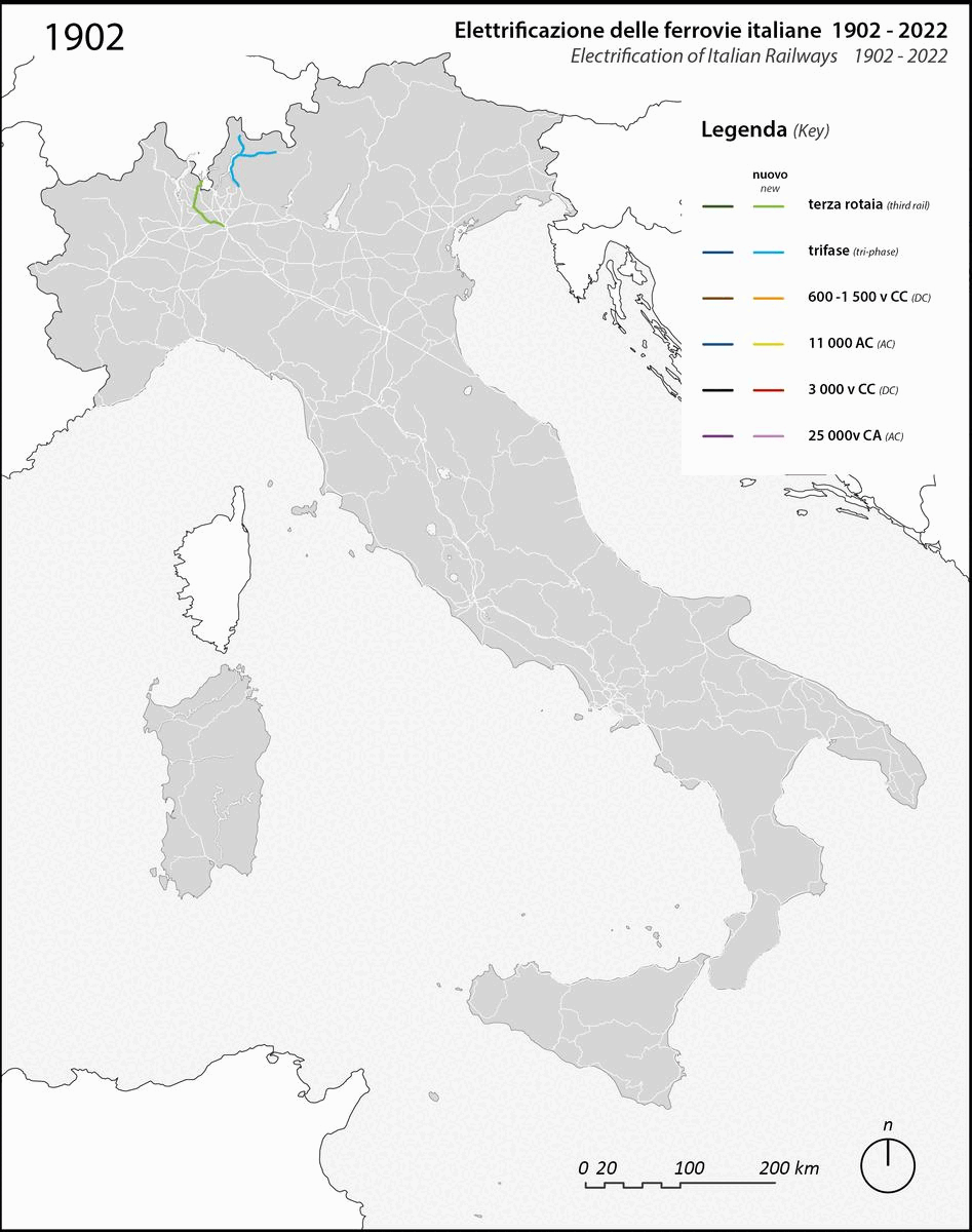 A brief visual history of rail electrification in Italy