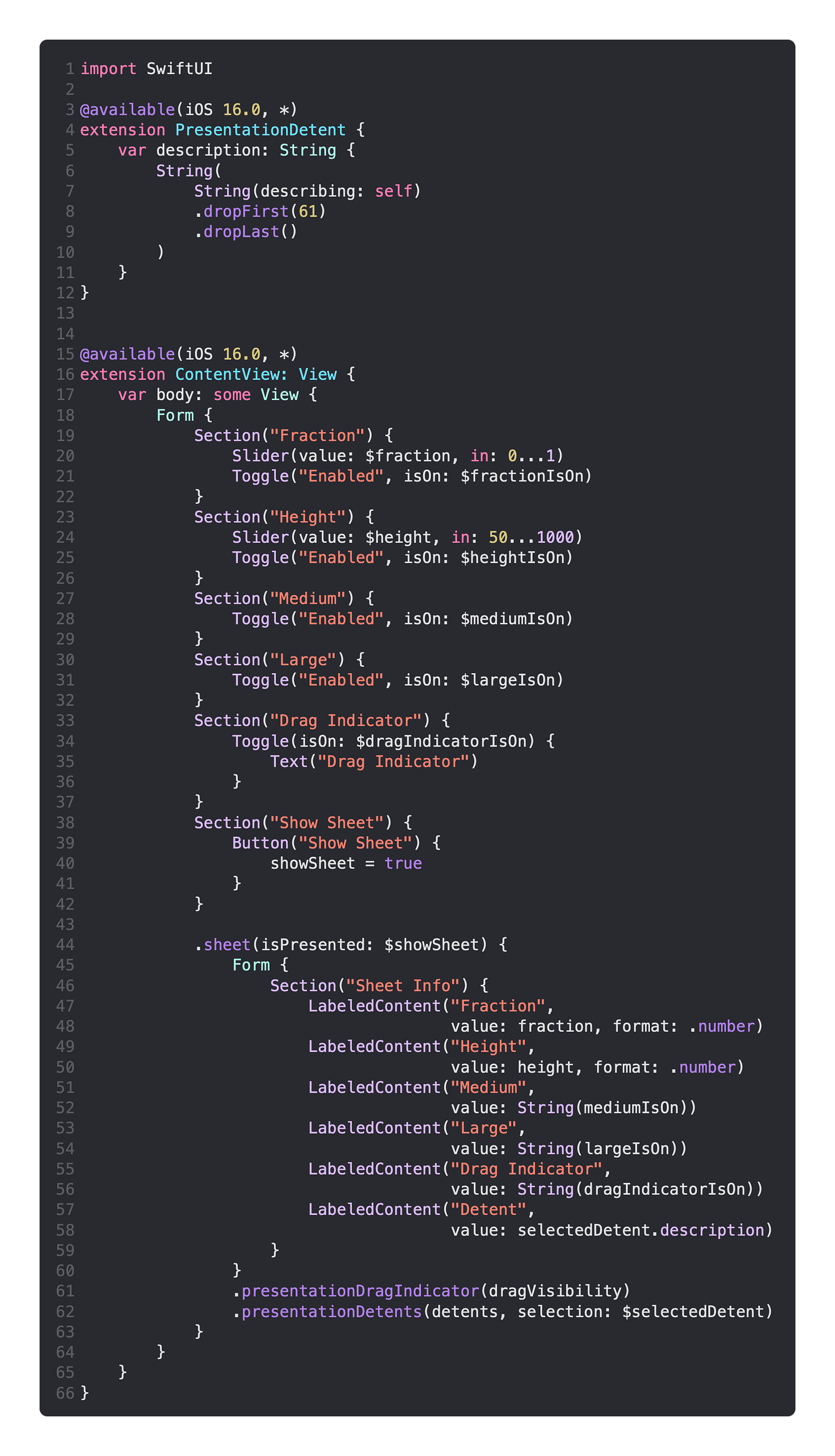 Hiding The Sheet Drag Indicator and Binding Sheet Detent Selection