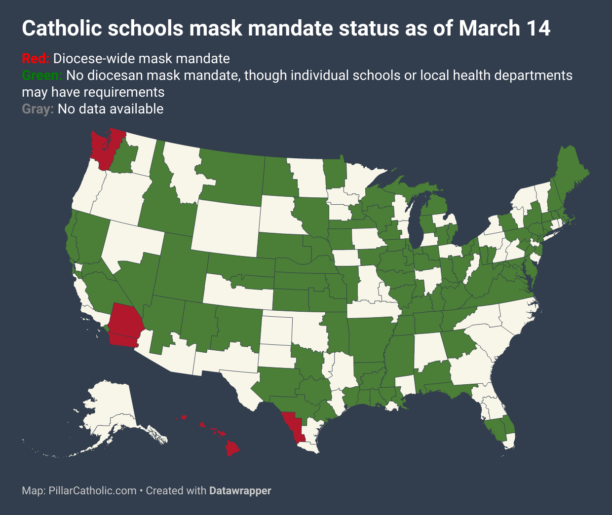 Where are masks still mandated in Catholic schools?