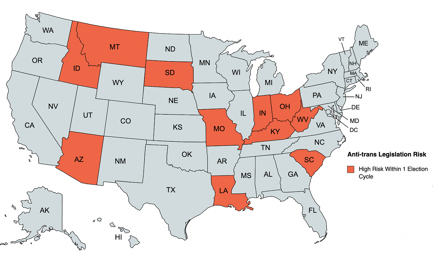 New Map! Anti-Transgender Legislative Risk By State