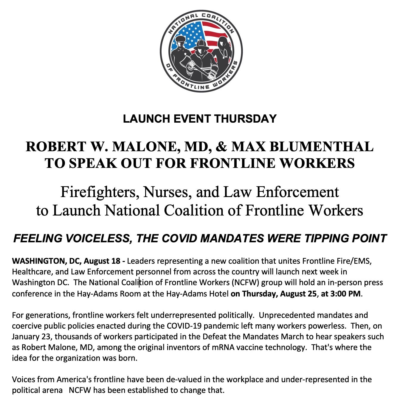 FIREFIGHTERS, NURSES, AND LAW ENFORCEMENT UNITE TO TAKE BACK THEIR ...