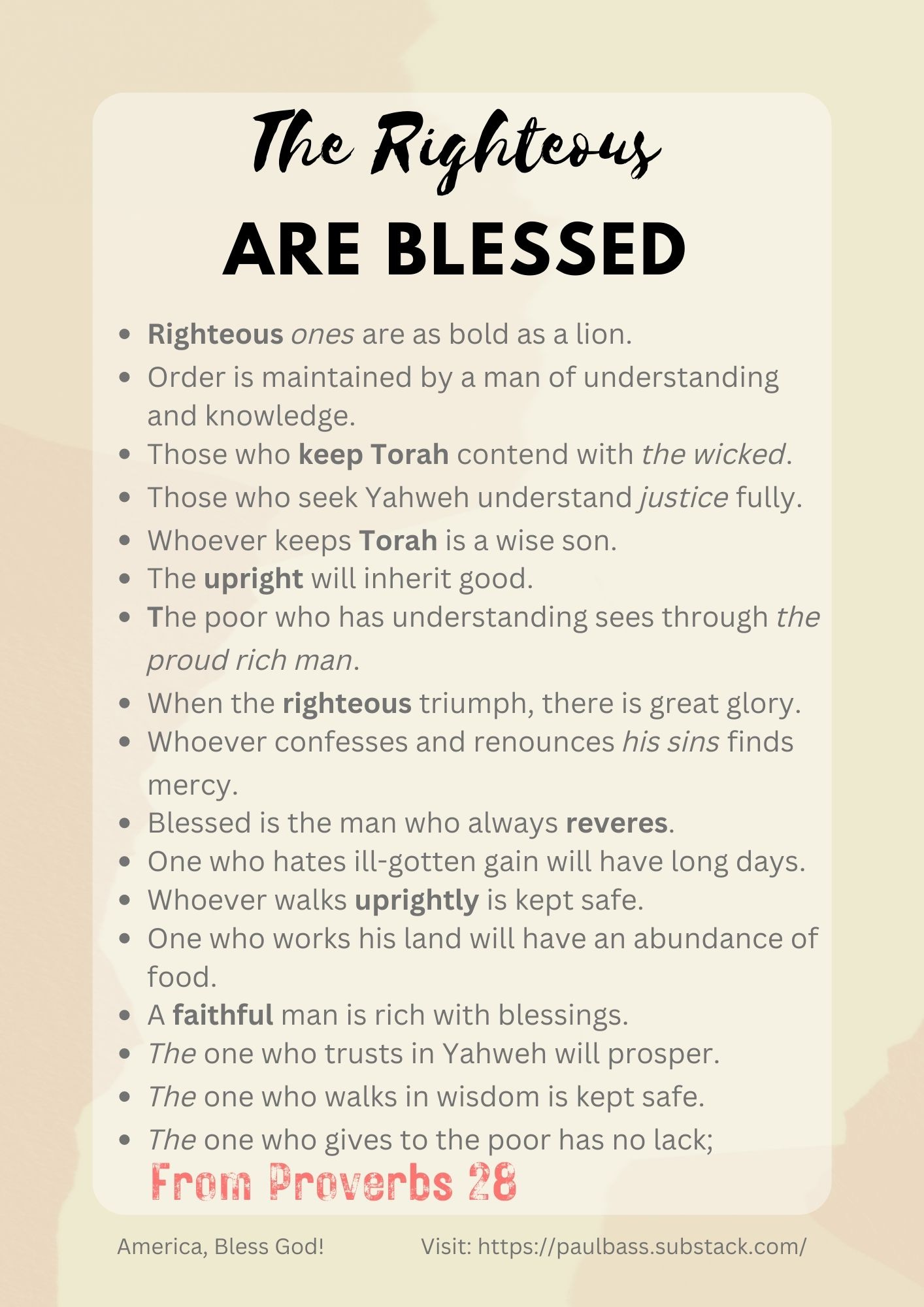 The Righteous Are Bold - by Paul Bass - America Bless God!