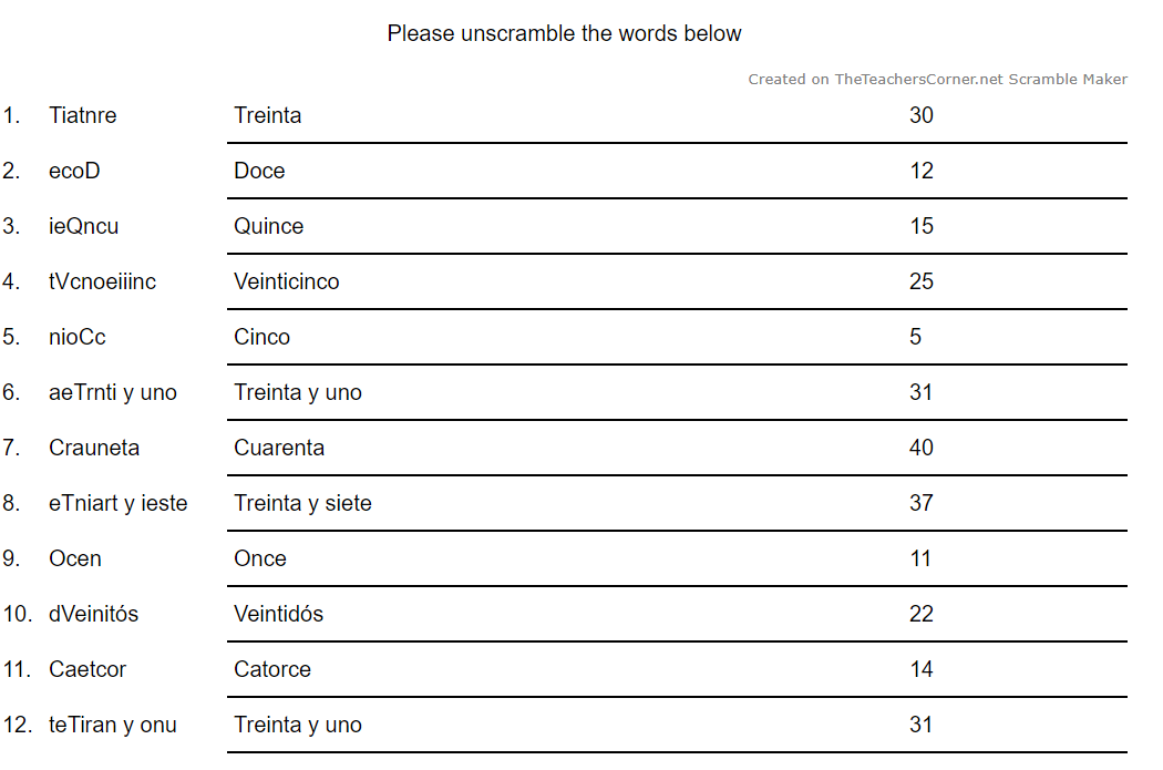 Issue #037 Numbers in Spanish (31 - 40)
