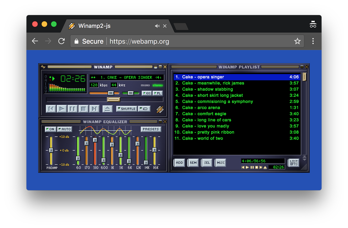 Webamp : Winamp... as a webpage - by Bryan Lunduke