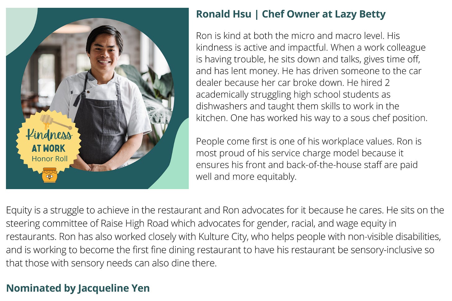 ️ Celebrating the Kindness at Work Honor Roll