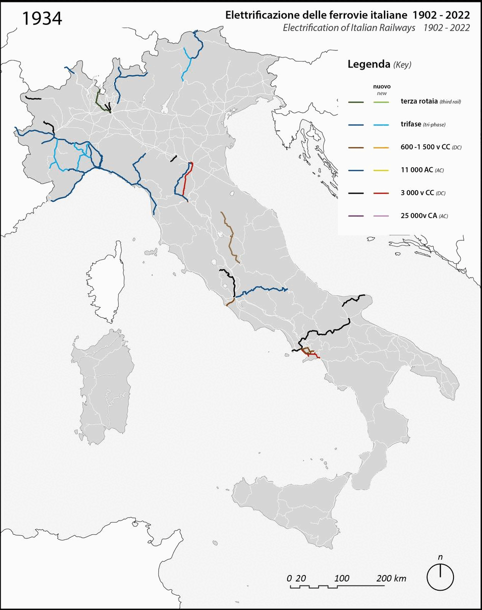 A brief visual history of rail electrification in Italy