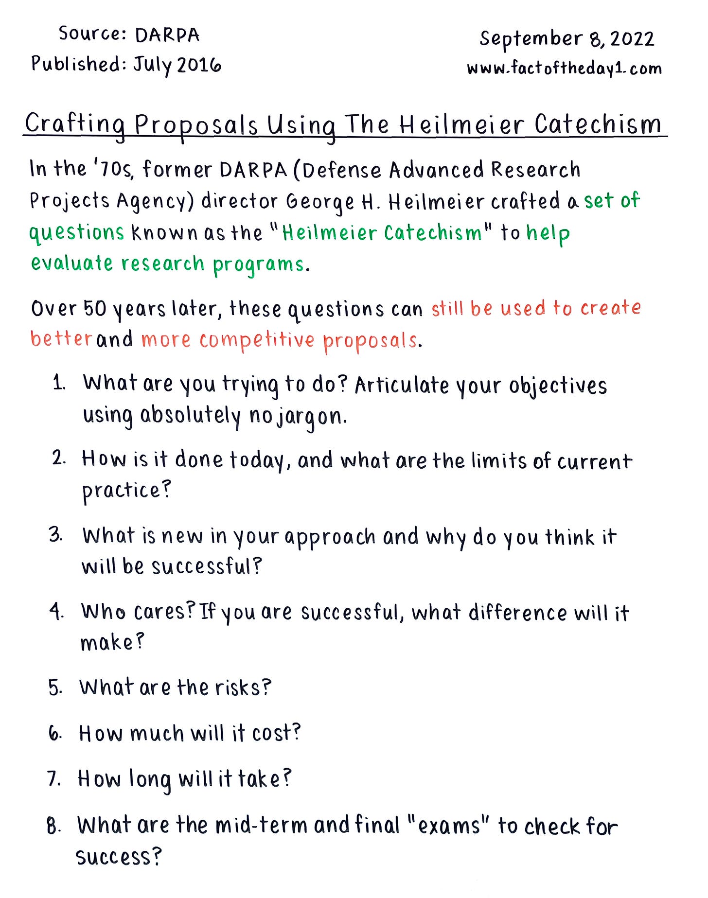 September 8: Crafting Proposals Using The Heilmeier Catechism