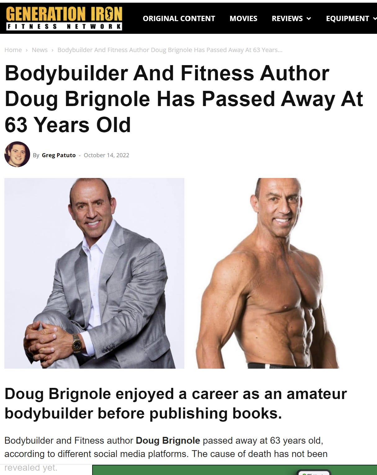 Bodybuilder Doug Brignole died a week after he got the new bivalent ...
