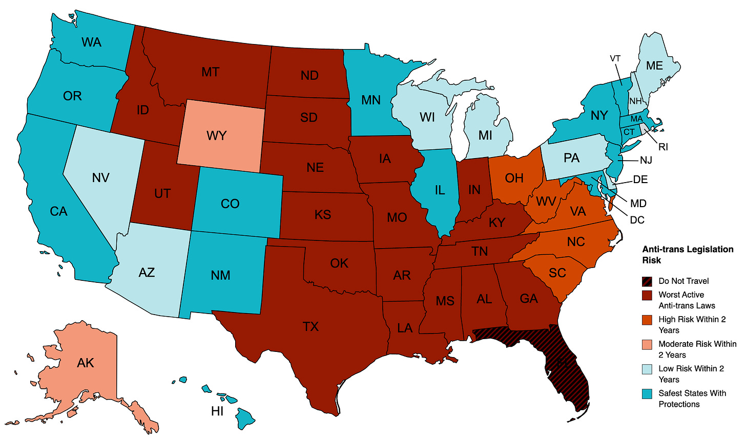 June Anti-Trans Legislative Risk Map - by Erin Reed