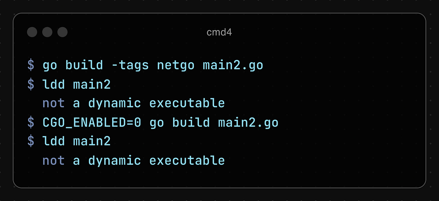 Statically and Dynamically Linked Go Binaries