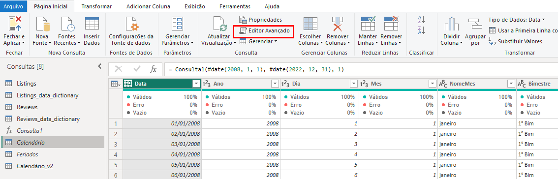 Criando uma tabela calendário com linguagem M