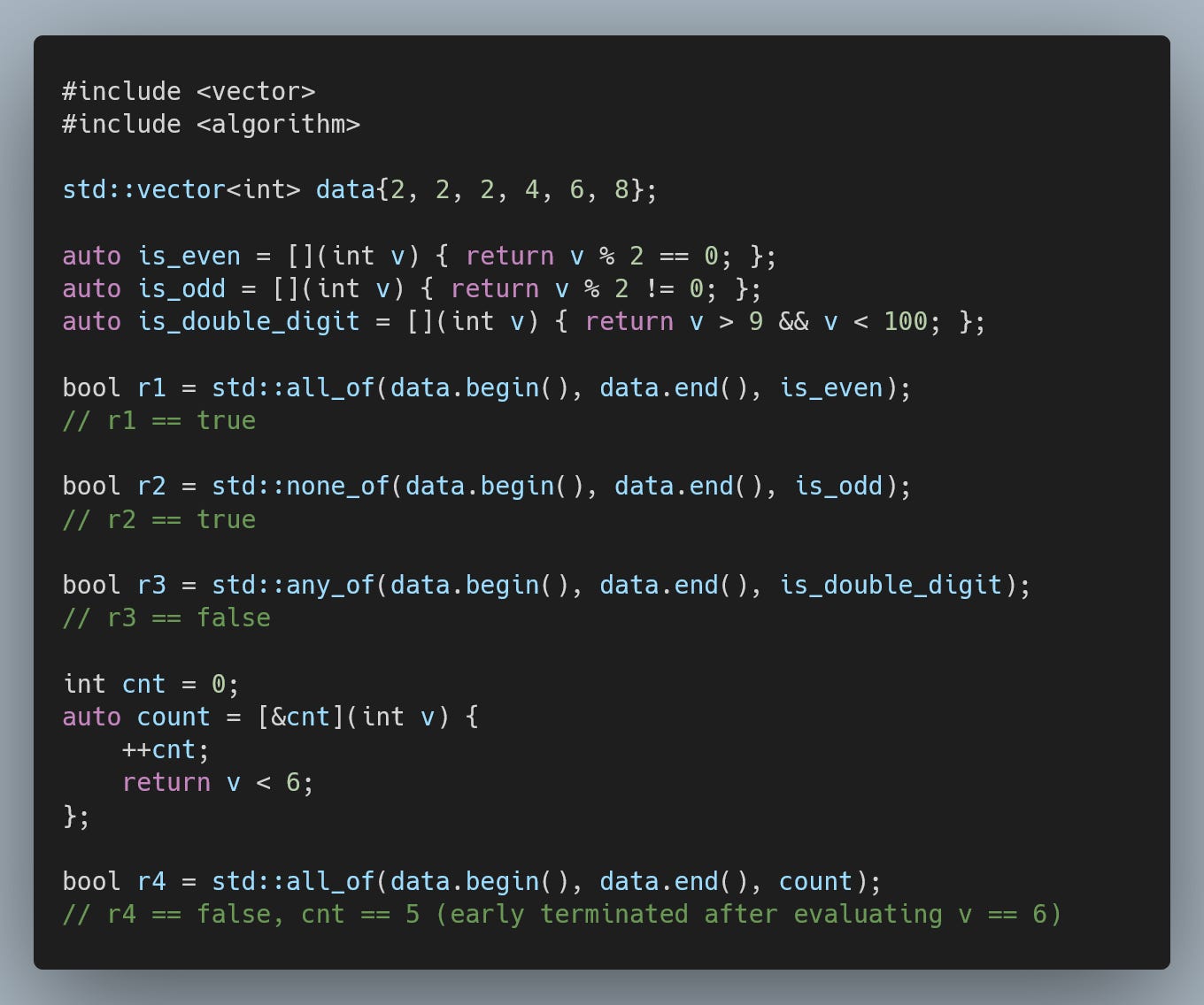 Daily bit(e) of C++ | std::all_of, std::any_of and std::none_of