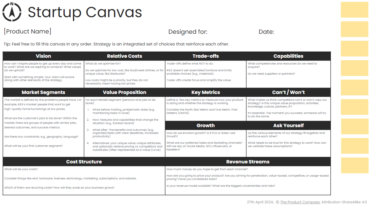Startup Canvas: Product Strategy and a Business Model for a New Product