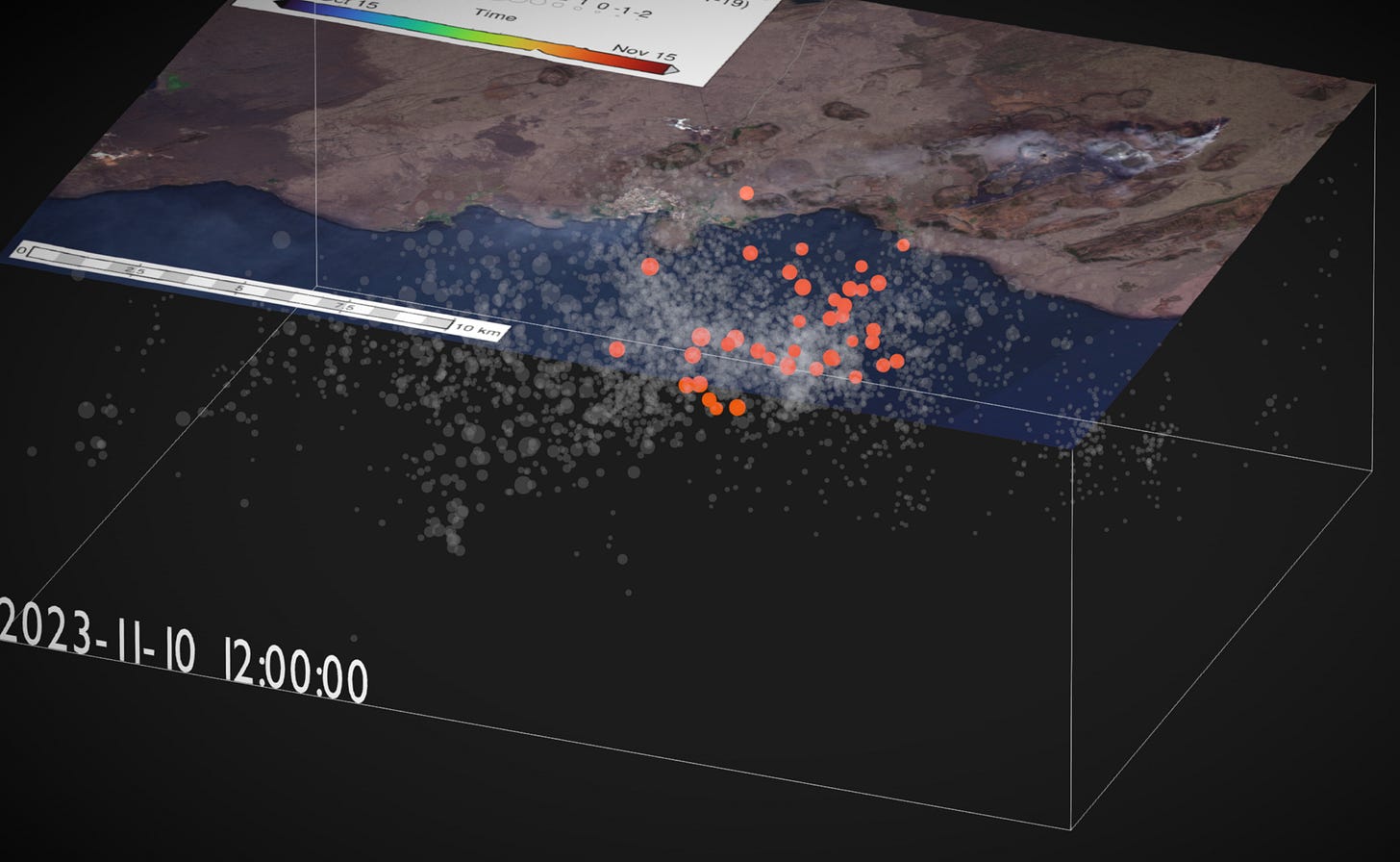 Animated 3D model of volcanic seismicity in Iceland