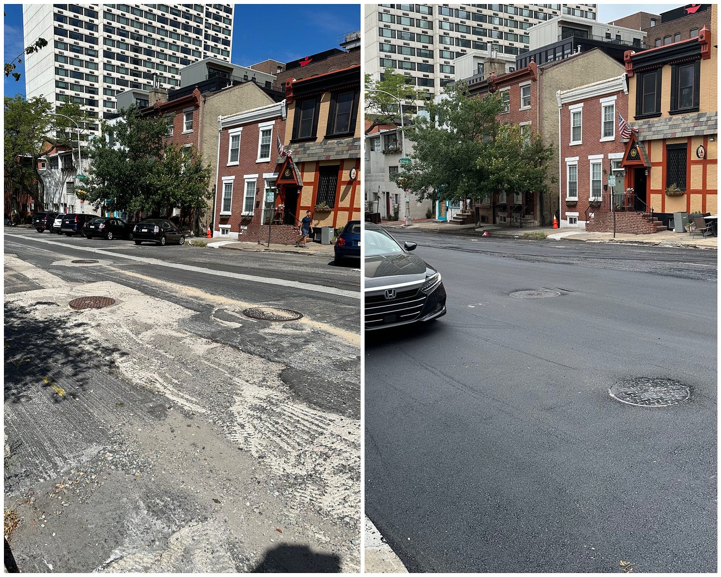 At Last, Sansom Street's Notorious Potholed Block Gleams with New Asphalt