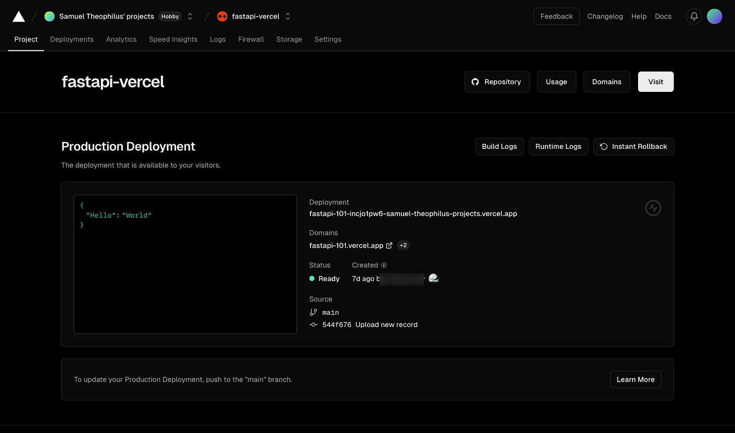 Deploy FastAPI on Vercel: How to Host Your Python APIs for Free