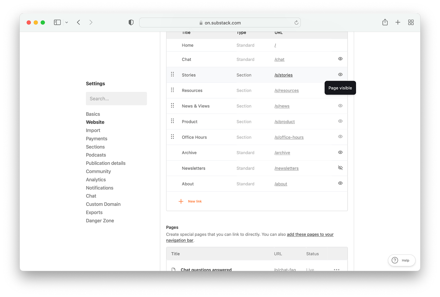 A guide to publication sections - On Substack