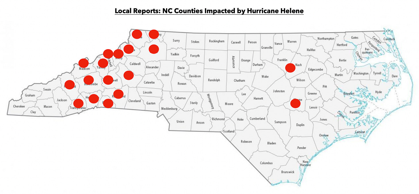 Local Reports: 19 Hard Hit Counties & 57+ Towns in West NC due to ...