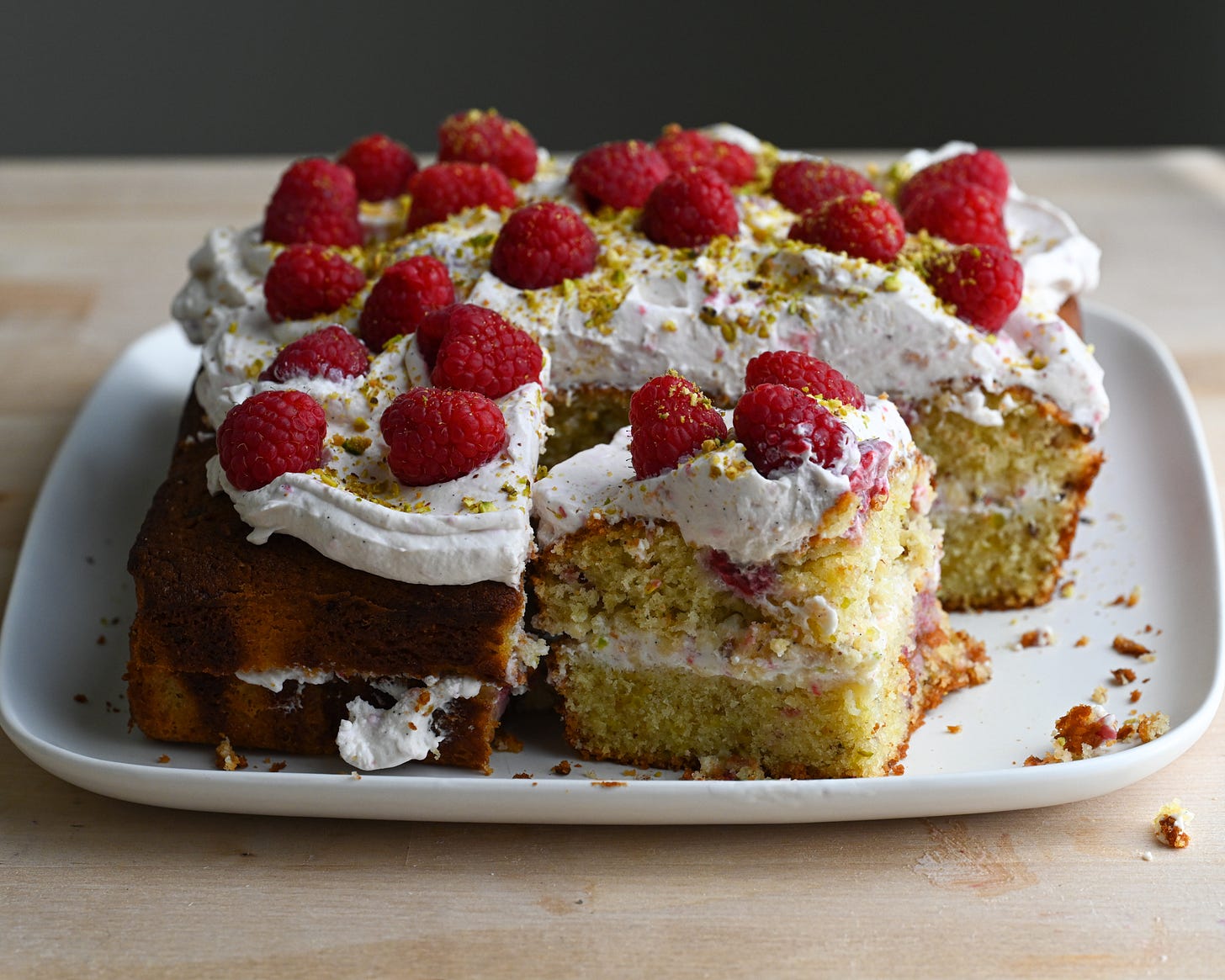 Raspberry Pistachio Cake - by Sam - buttermilk weekly