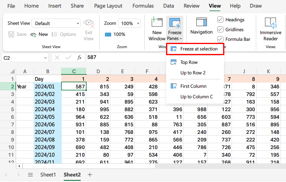 Excel online - Freeze row and column at the same time