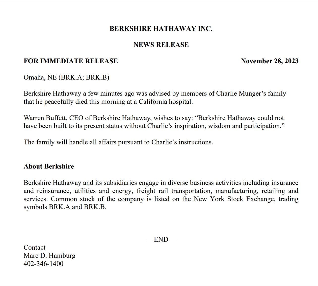 RIP Charlie Munger (NYSE:BRK.A) | Seeking Alpha