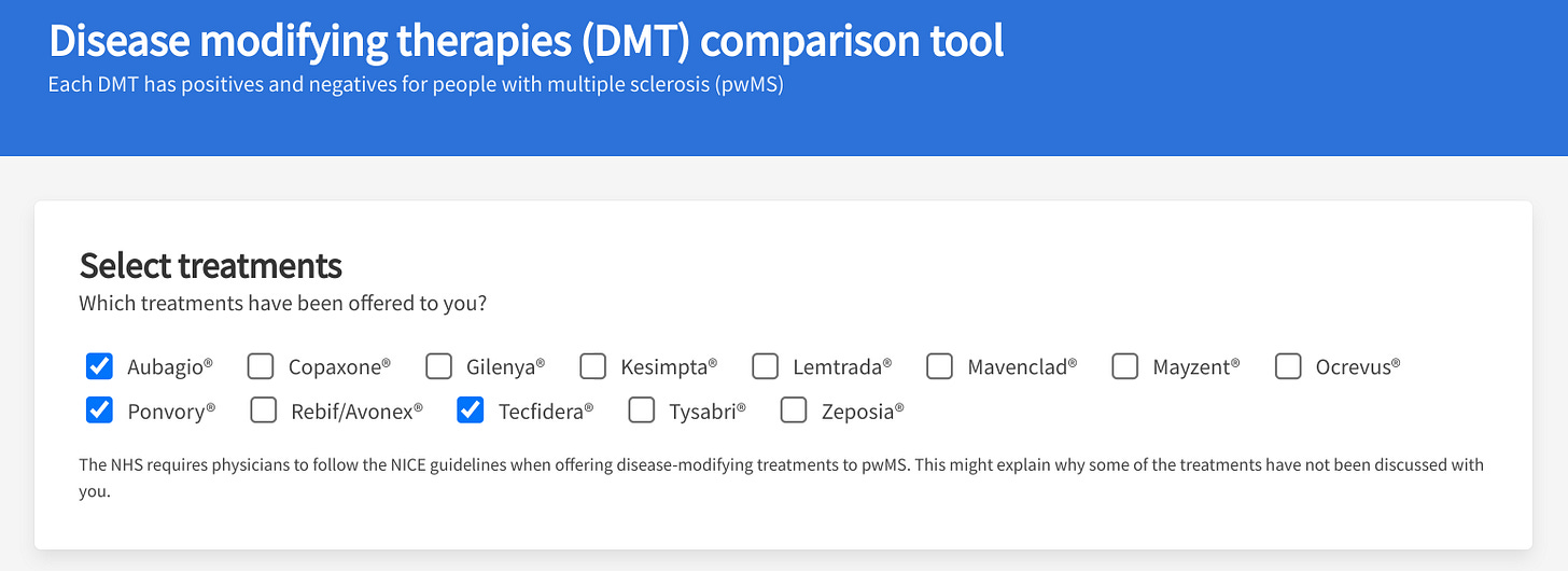 Info cards for making decision about DMTs