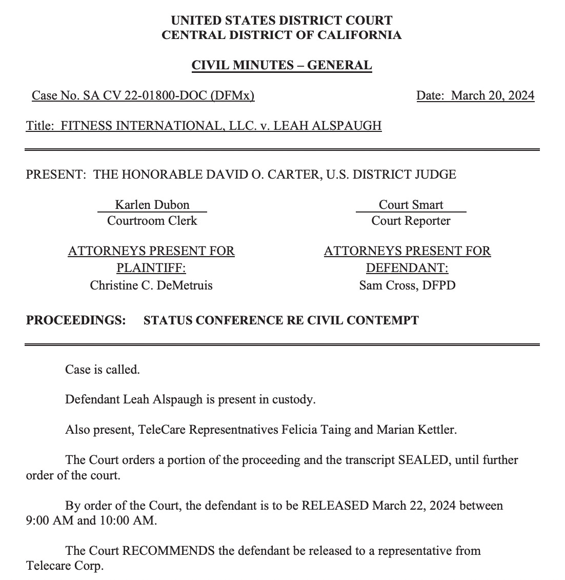 Judge orders Leah Alspaugh released from jail for contempt