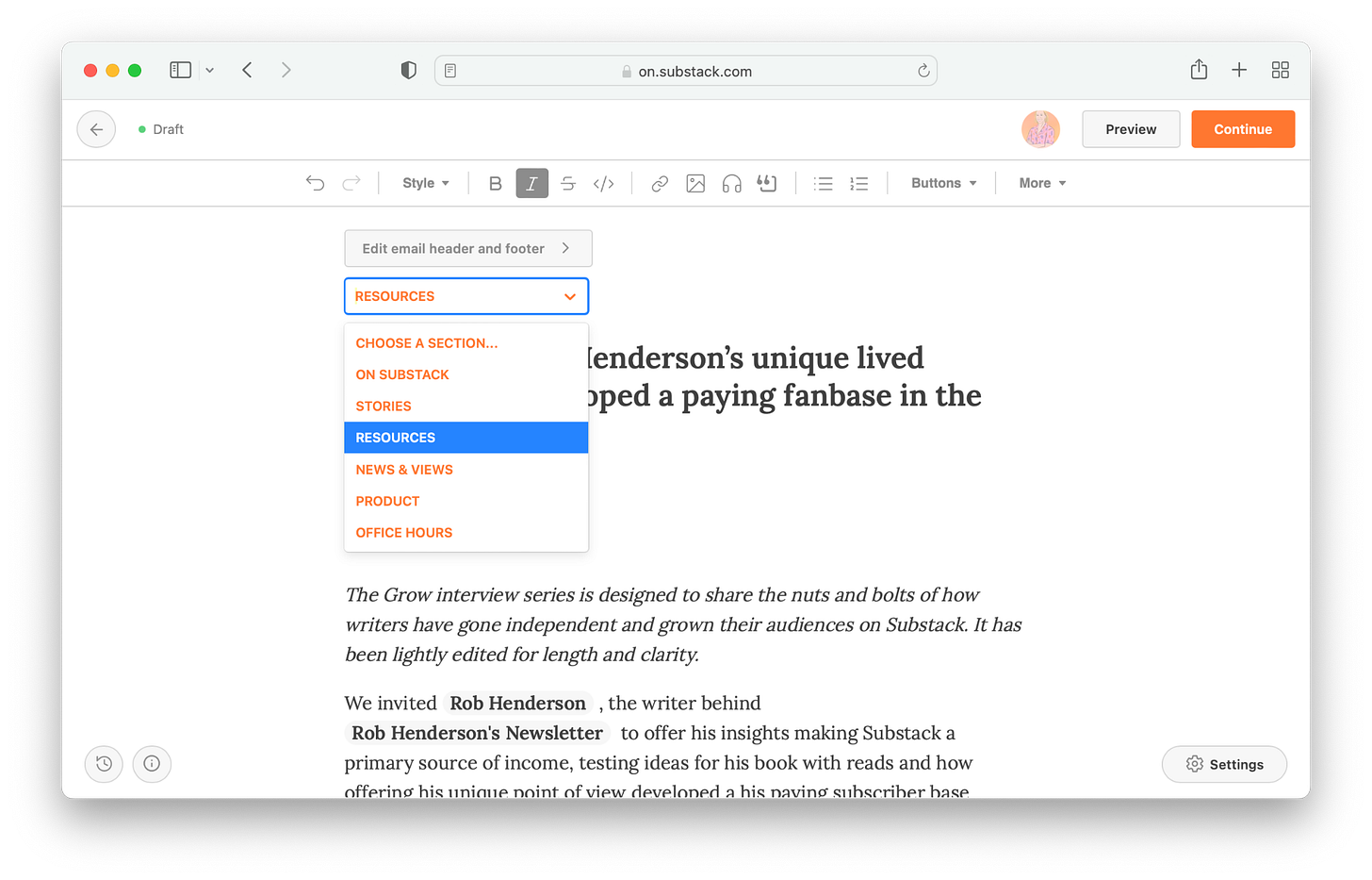 A guide to publication sections - On Substack
