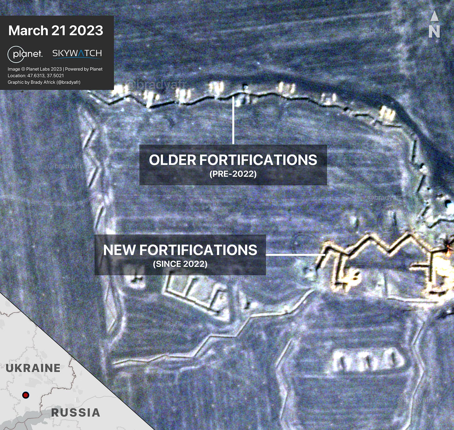 Pre-2022 field fortifications in Russian-occupied Ukraine