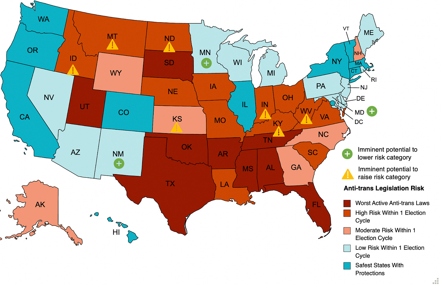 Second Period Anti-trans Legislative Risk Map