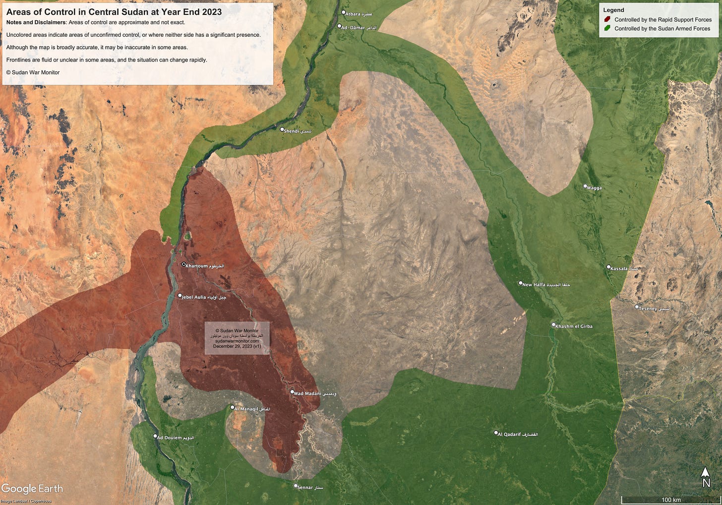 Map: Areas of Control in Central Sudan