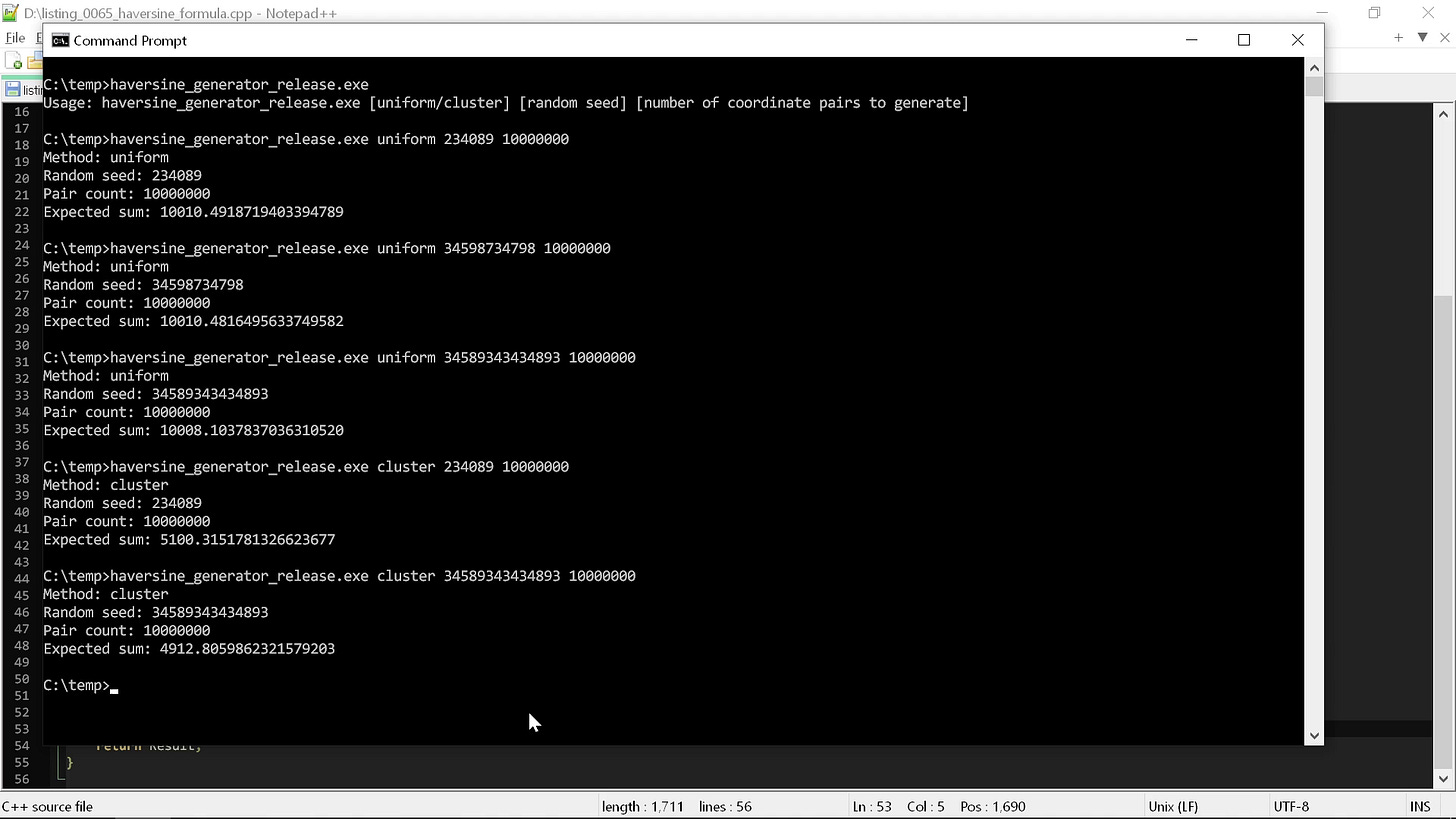 Generating Haversine Input JSON - by Casey Muratori