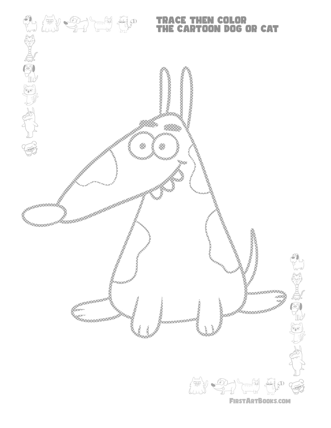 Trace & Color A Cartoon Dog! (Free Activity Page) | FirstArtBooks.com