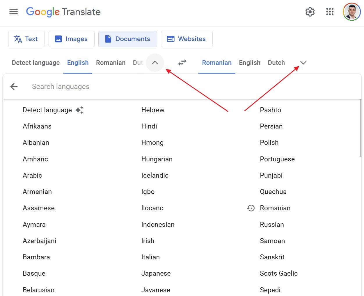 You can use Google Translate to translate entire documents in seconds