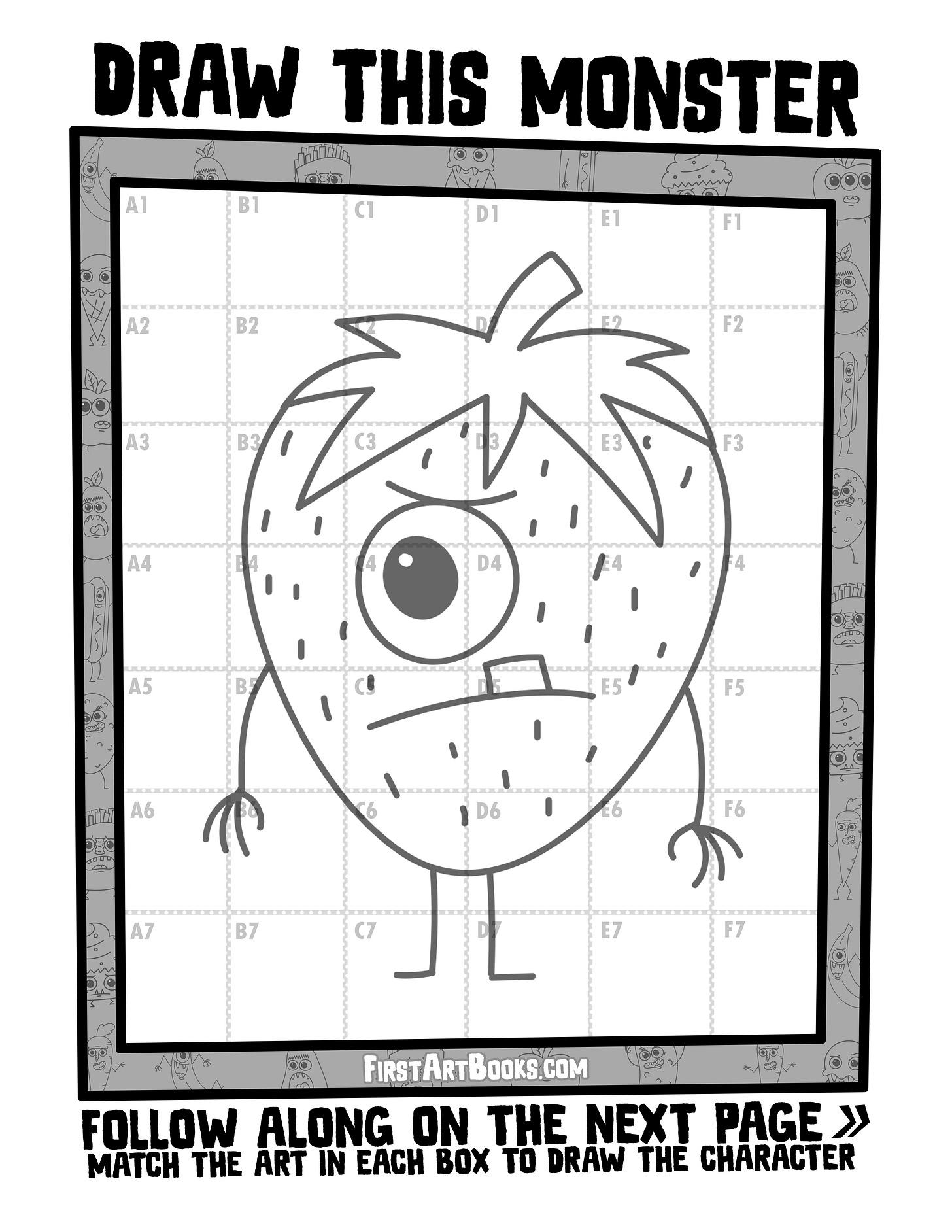 Draw By Grid: Strawberry Monster (Free Activity Pages) | FirstArtBooks.com