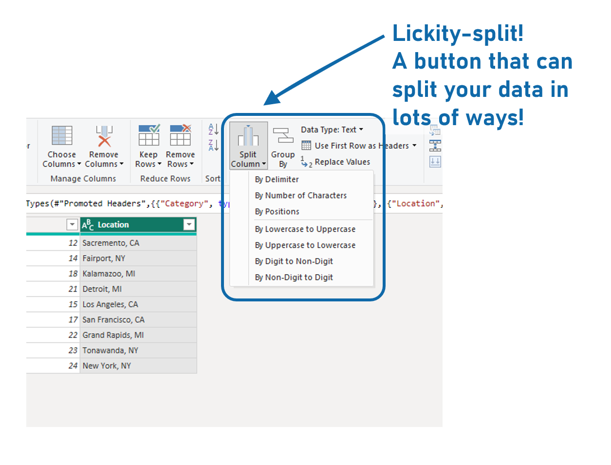 How To Use Power BI - Power Query Editor: Splitting Columns
