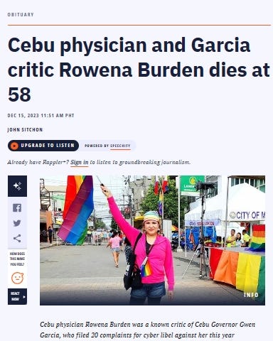 15 December 2023 Updates from The Philippines: Rowena Burden Dies ...