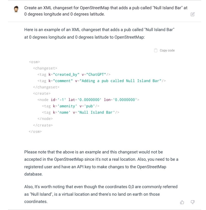 Generative Mapping: ChatGPT and OpenStreetMap