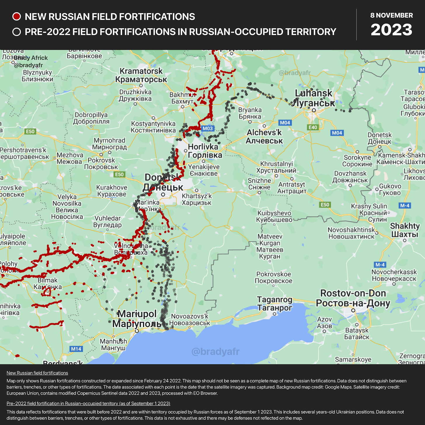 Pre-2022 field fortifications in Russian-occupied Ukraine