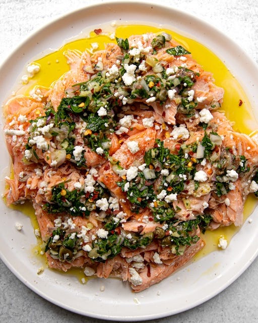 Slow Roasted Salmon with Italian Salsa Verde & Feta
