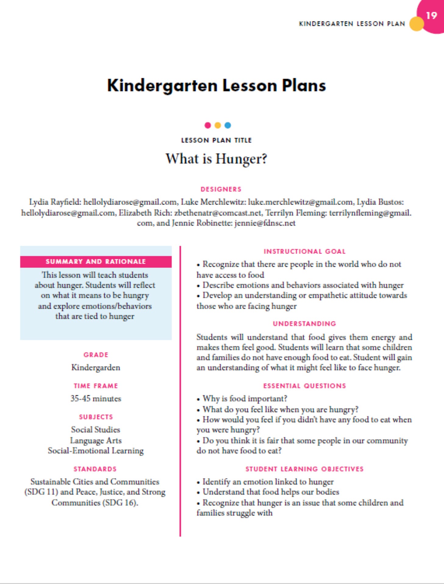 Kindergarten Lesson on Hunger - by Concerned Parent