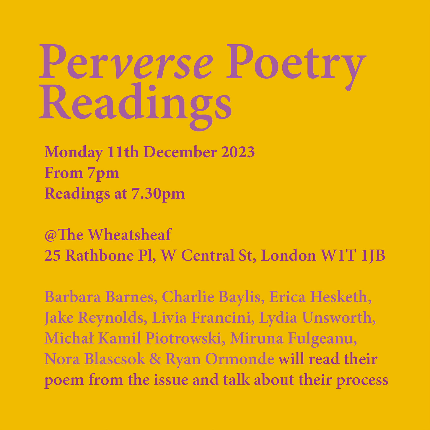 PERVERSE Event - Readers Announced! - by Perverse Magazine