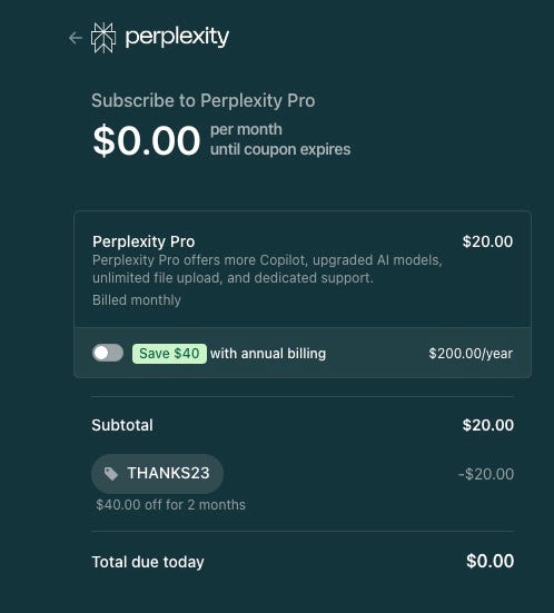 Perplexity Pro 优惠，免费用两个月 GPT-4 - by Wang Shuyi