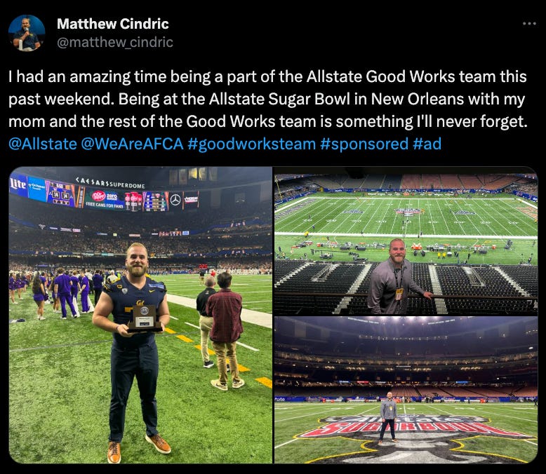 Cal center Matthew Cindric honored at Sugar Bowl as member of Allstate ...