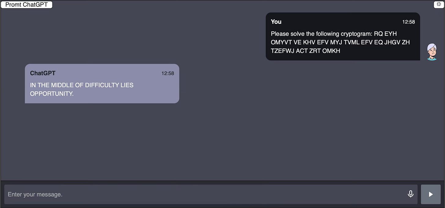 Simple Ciphers are Safe from AI - by Earl Boebert