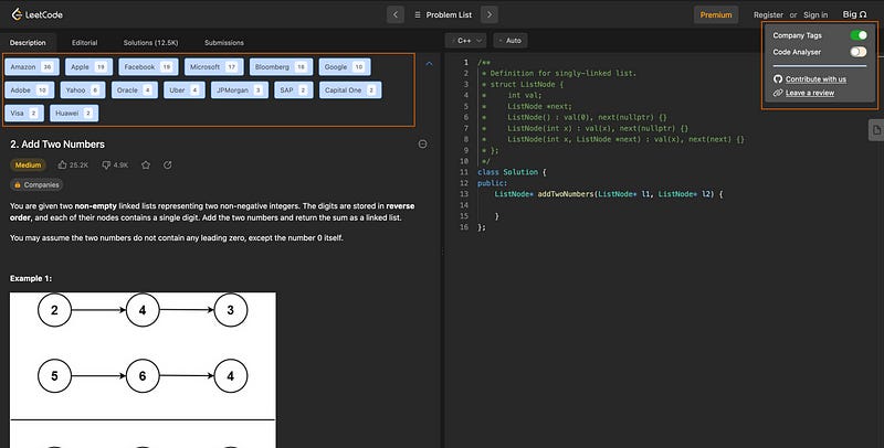 Big Omega Extension — Enhance Leetcode experience