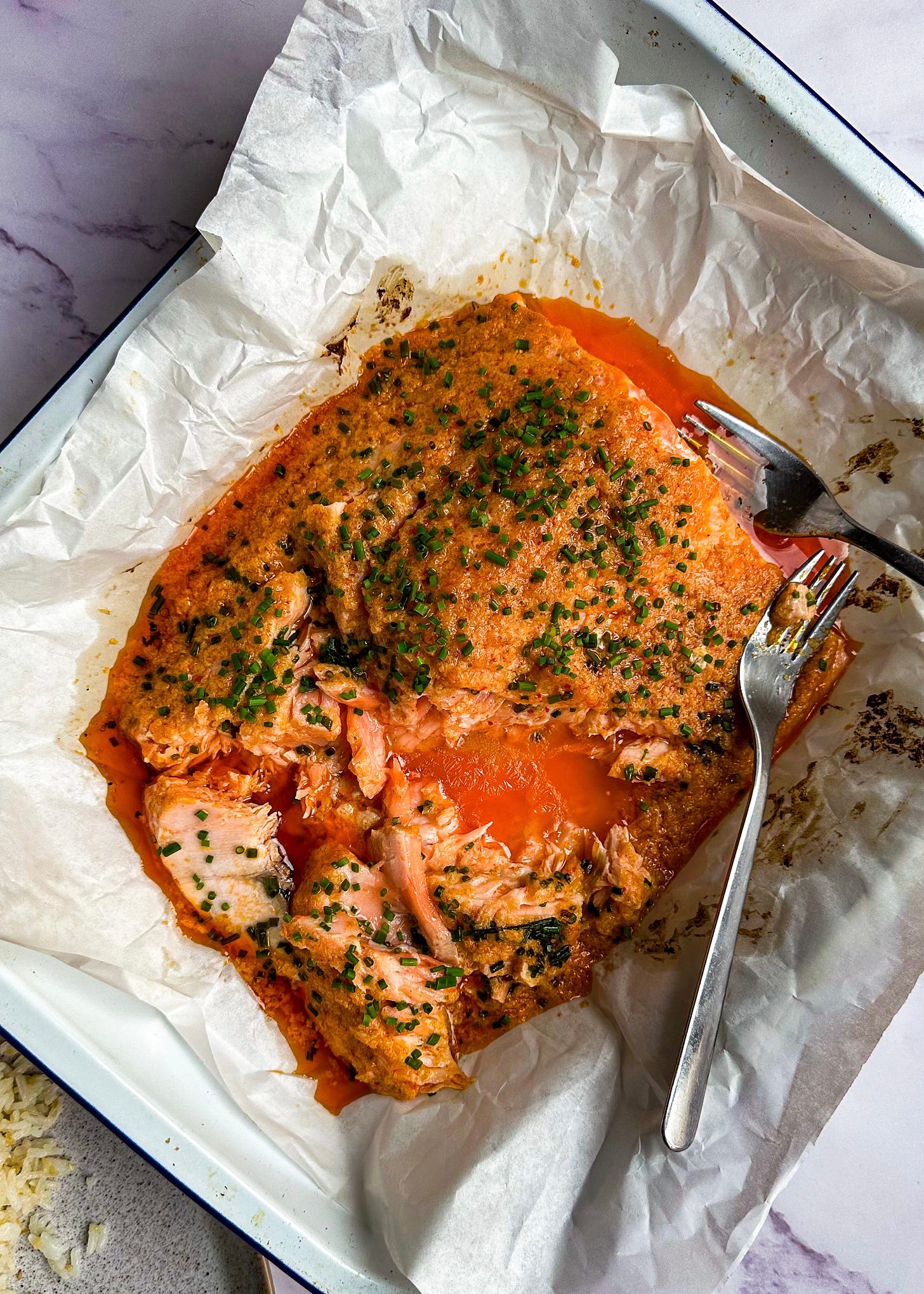 Kimchi Butter Salmon with Toasted Sesame Rice
